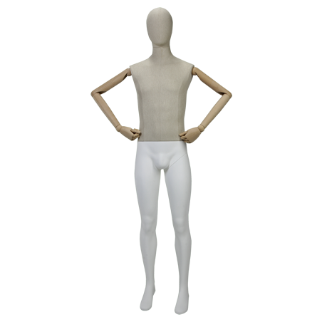 Male mannequin wooden arm articulated fabric bust Y526 | Mannequins Online